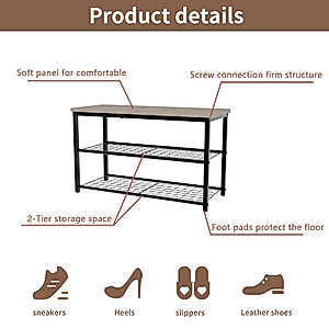 Rooflare Shoe Bench, 3 Tiers Shoe Rack for Entryway, Storage Organizer with Two Iron Shelf and top for Board, Shoe Shelf, Metal Steel Frame, Black, Durable