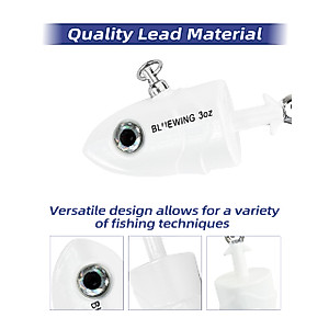 BLUEWING Big Game Swing Hook Jig Head with High Strength Stainless Steel Ball Bearing Swivel and High Carbon Steel Hook 1pc Saltwater Fishing Lures Lead Jighead, White 3oz