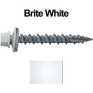 Metal Roofing Screws: (250) 10 x 1-1/2" Brite White Hex Head Sheet Metal Roof Screw. Self Starting Metal to Wood siding Screws. EPDM Washer. Colored Head