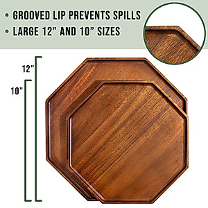 Acacia Wood Serving Trays - Set of 2 (12-Inch and 10-Inch Plates) Wooden Home Decor Platters for Fruit, Vegetables, Appetizer Serving Tray, Food, Cheese Board, Small Charcuterie, Party Entertaining