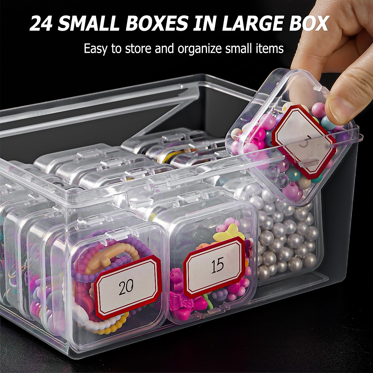 12 Pack Small Plastic Beads Storage Containers Box, Clear Bead Organizer Case with Snap-Tight Closure Hinged Lid for Storage Small Items, Beads, Crafts, Jewelry, Hardware (2.17 x 2.17 x 0.79 in)
