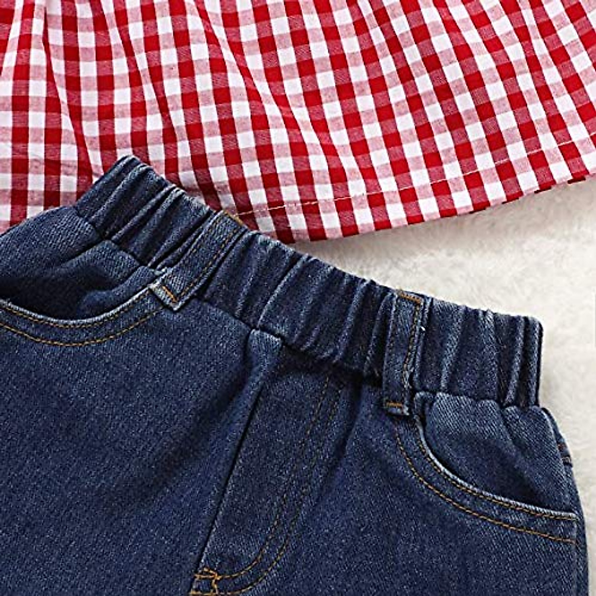 Baby Girls Summer Short Outfits Ruffle Floral Short Sleeve+Ripped Patchwork Denim Shorts Pants with Headband 3Pcs Set