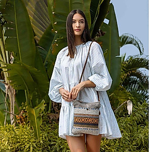 Myra Bag Tribal Pattern Small & Crossbody Bag Upcycled Cotton & Hair Leather S-2880