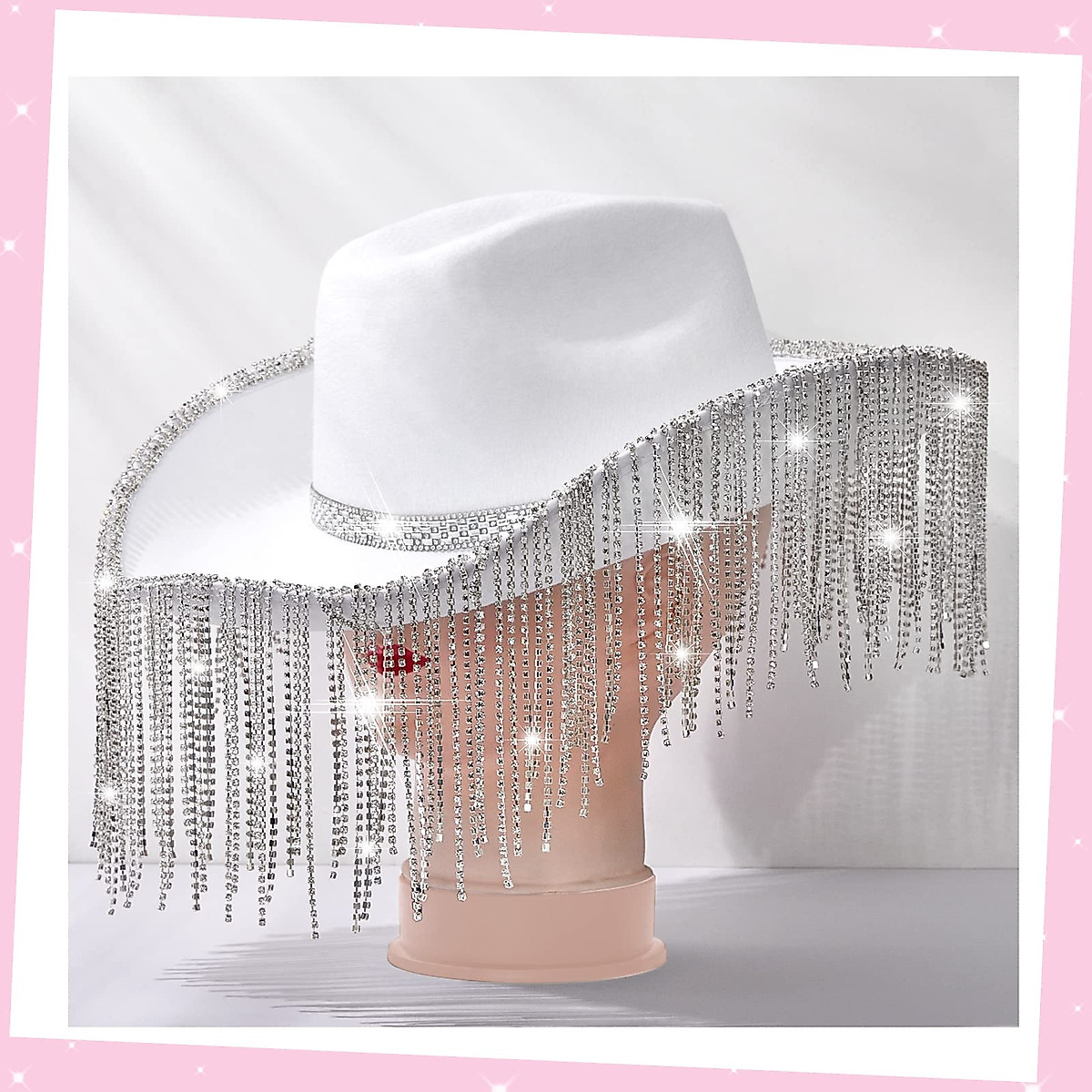 Rhinestone Cowboy Hat Glitter Cowboy Hat With Glasses, Headscarves, Adhesive Rhinestone Letter Patches(White, 1 Pack)