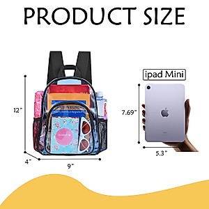 Slumou Mini Clear Backpack Stadium Approved for Women Men Heavy Duty See Through Transparent Pvc Backpacks for School Work Travel（Black）
