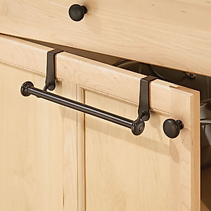 iDesign York Metal Over the Cabinet Dish and Hand Towel Bar Holder for Kitchen, Bathroom, 10.5" x 3" x 3" - Bronze