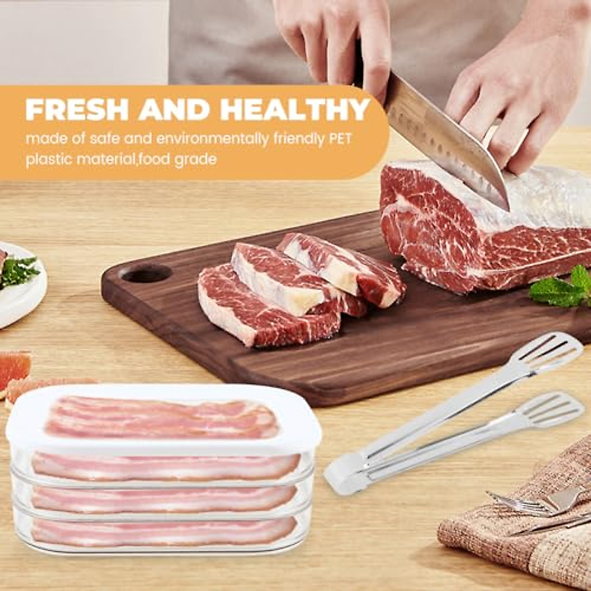 PUXING Deli Meat Container for Fridge Bacon Lunch Meat Container for Refrigerator Airtight Lunch Meat Storage Boxes Meal Prep Containers Stackable Food Storage Boxes with Lid/Food Clip(SIZE:18.06oz)