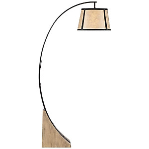 Franklin Iron Works Oak River Rustic Farmhouse Mission Style Arched Floor Lamp 66.5" Tall Dark Gray Black Wood Standing Base Mica Drum Shade for Living Room Reading House Bedroom Home Office