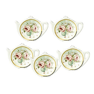 White Porcelain Ceramic with Flower Trim Gold Rim Teapot-Shaped Tea Bag Holder Tea Bag Coasters, Spoon Rests; Classic Tea Saucer Seasoning Dish Set