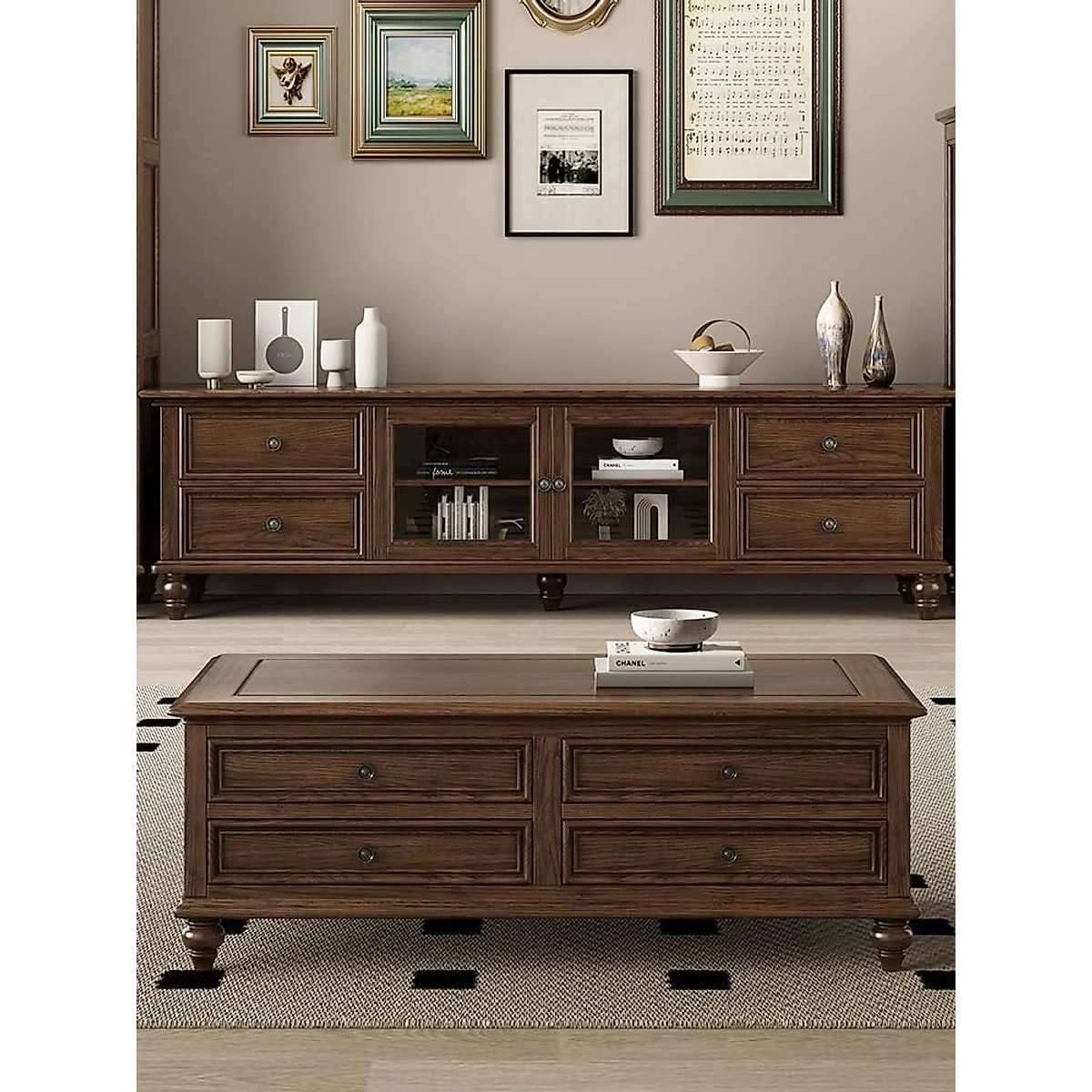 K-Musculo 4PCS 3.54" Tall Solid Wood Turned Furniture Legs Walnut Finished Wood Sofa Legs Turned Furniture Legs Bun Feet for Cabinet Sofa Ottoman TV Stand Loveseat Dresser