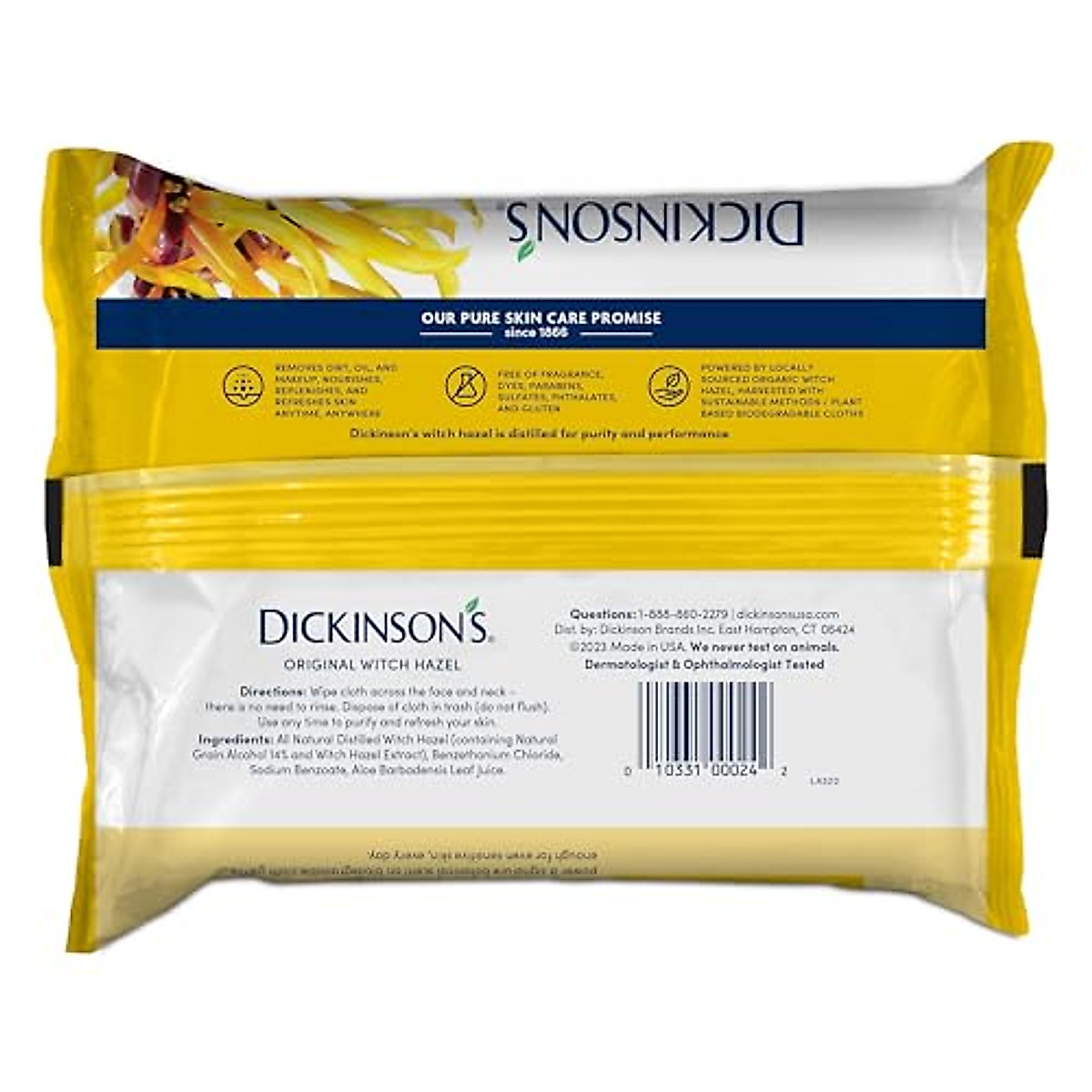 Dickinson's Original Refreshingly Clean Daily Cleansing Cloths, Witch Hazel and Aloe, 25 Count