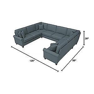 Bush Furniture Hudson U Shaped Sectional Couch, 125W, Turkish Blue Herringbone