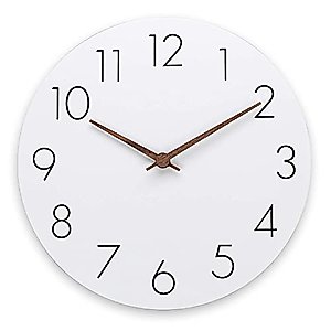 Plumeet 12'' Wooden Wall Clock Frameless Clocks with Silent Quartz Movement - Modern Style Village Wall Clocks Decorative Home Kitchen - Battery Operated (White)