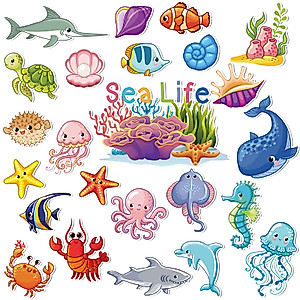 25 Pcs Cruise Door Decorations Magnetic Ocean Sea Animal Car Magnets Fish Fridge Magnet Stickers Cruise Door Magnet Hawaii Tropical Magnetic Decals for Refrigerator Kitchen