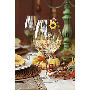 Thanksgiving Magnetic Wine Glass Charms Set of 12 Perfect Drink Markers for Stemless Glasses, Champagne Flutes & More - Great Hostess Gift