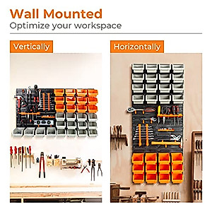 Todeco 46 Pcs Wall Mounted Storage Bins Set, Tool Organizer Bins Parts Rack with 28 Storage Bins, 14 Accessories & 4 Peg Board, Garage Storage Rack for Tool, Parts, Craft