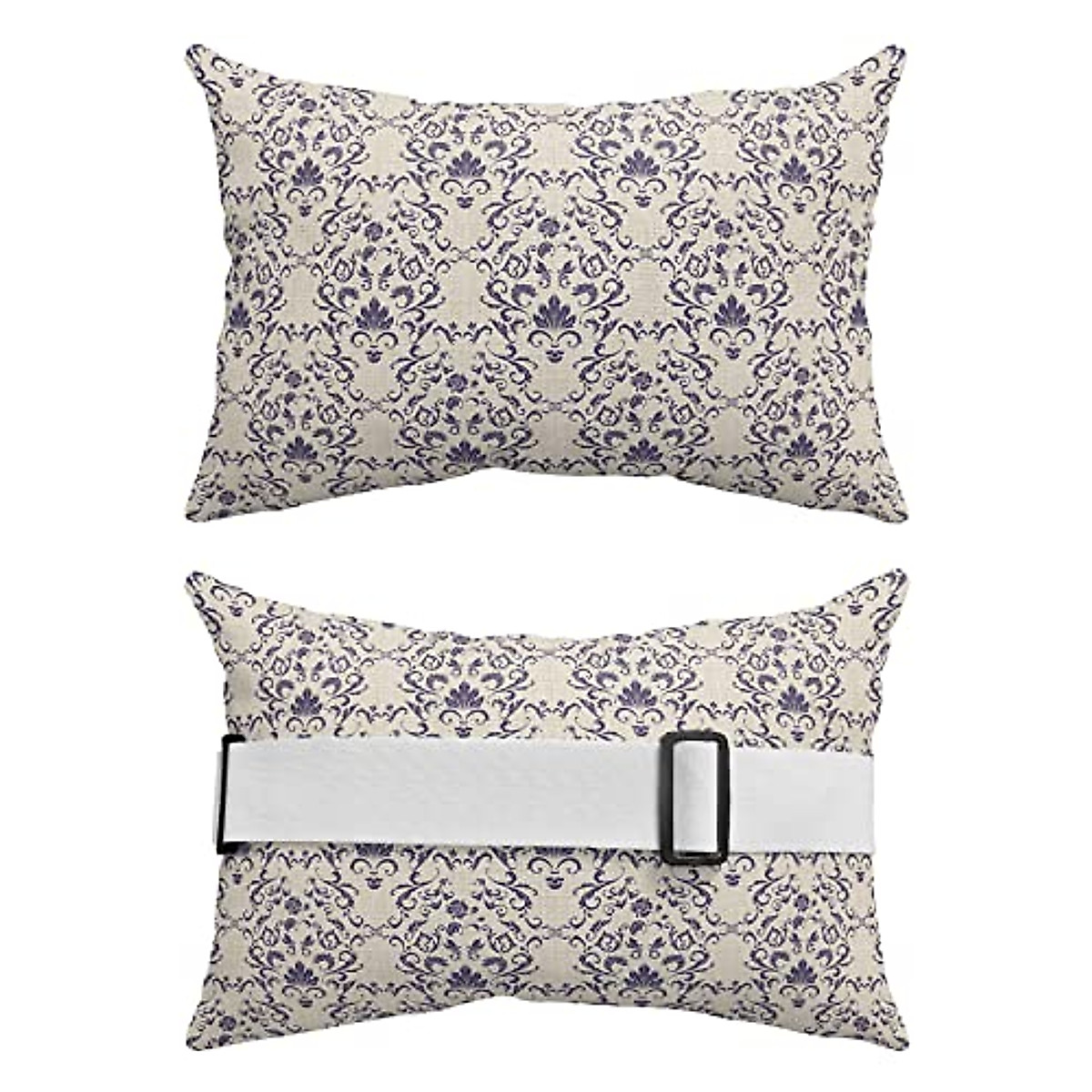 Recliner Head Pillow Ledge Loungers Chair Pillows with Insert Baroque Retro Mid-Century Purple Euporean Pattern Lumbar Pillow with Adjustable Strap Patio Garden Cushion for Sofa Bench Couch, 2 PCS