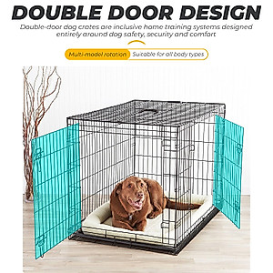 48 Inches Dog Crate Large Foldable Dog Kennel Metal Wire Pet Dog Cage with Double-Door Leak-Proof Tray Divider Panel and Handle for Dog Cat Pet,Black 48”X31”X29”