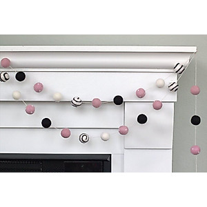 Pink Black White Felt Ball Swirl and Dot Garland- Children Home Decor, Valentine's Holiday- 1" (2.5 cm) Wool Felt Balls
