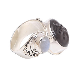 NOVICA Rainbow Moonstone .925 Sterling Silver Ring, Night Face'