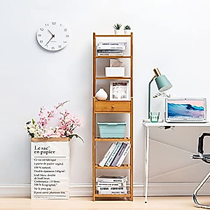 Yinanroa Bamboo Bathroom Storage Shelf 7-Tier Corner Bakers Rack Bathroom Storage Organizer Detachable Narrow Shelf Multifunction Storage Rack