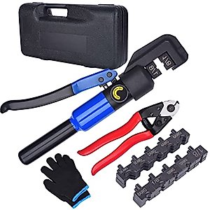 BOXY Hydraulic Hand Crimper Tool for Stainless Steel Cable Railing Fittings for 1/16" 1/8" 3/16" 1/4" Cable –Wire Swaging Tool 10 Ton and Stainless Steel Cable Cutter