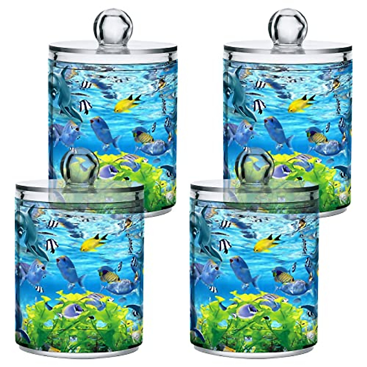 MNSRUU 2 Pack Qtip Holder Organizer Dispenser Abstract Fish Sea Animal Underwater Bathroom Storage Canister Cotton Ball Holder Bathroom Containers for Cotton Swabs/Pads/Floss