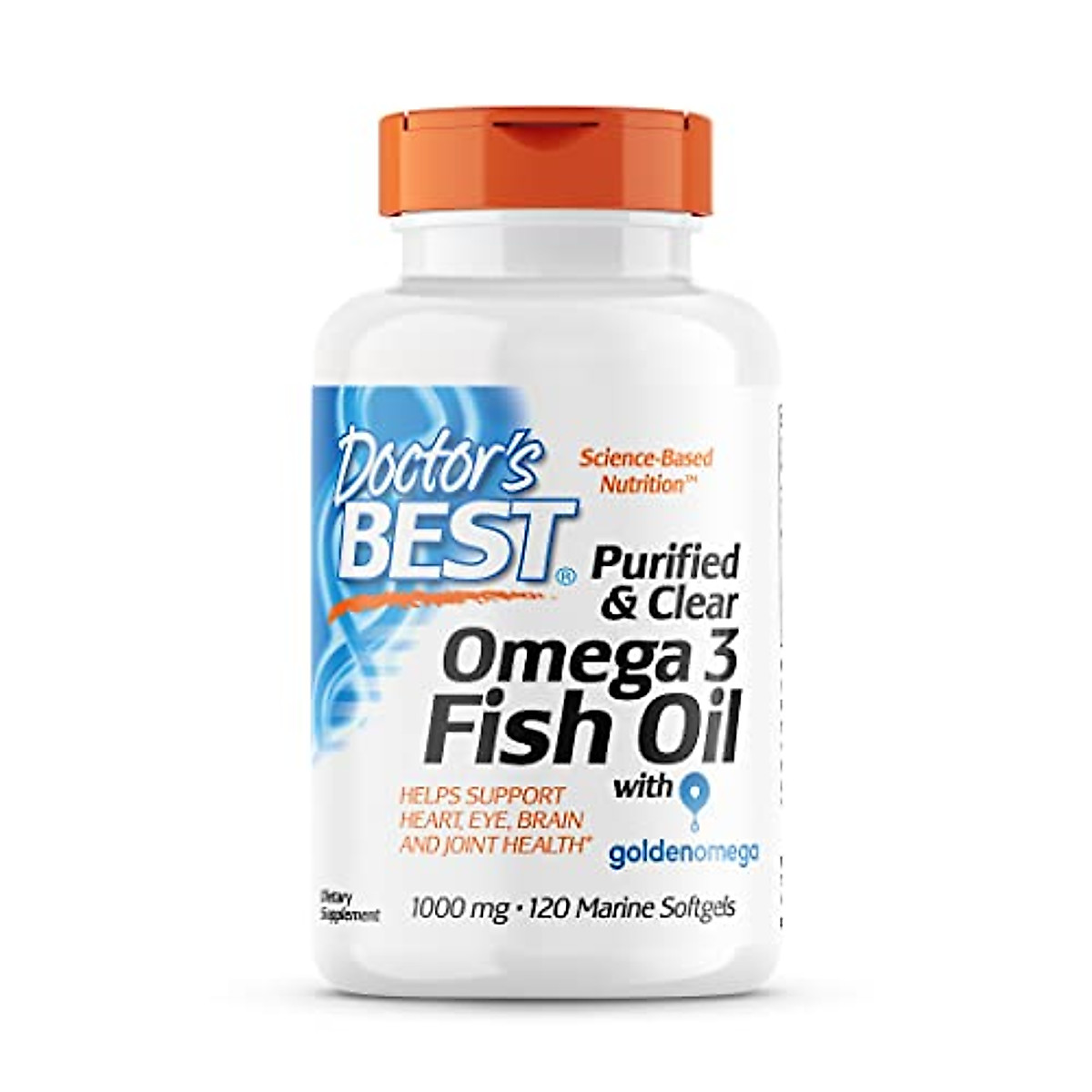 Doctor's Best Purified & Clear Omega 3Fish Oil, No Reflux, Supports Heart, Eyes, Brain & Joint Health, 120 Count (Pack of 1)
