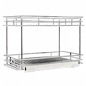 Pull Out Cabinet Organizer, 2-Tier Cabinet Pull Out Shelves Kitchen Cabinet Organizer Storage Kitchen Cabinet Pull Out Shelf and Drawer Organizer Slide Out Drawer Pantry Shelf (Silver, 10.5x21.5in)
