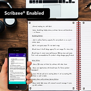 Black n' Red Notebook, Durable Poly Cover, Premium Optik Paper, Scribzee App Compatible, Environmentally Friendly, Spiral Binding, 11" x 8-1/2", 70 Double-Sided Ruled Sheets, Secure Bungee Closure, 1 Count (K66652)