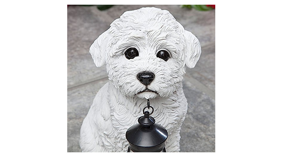 Bichon Solar Lantern - Garden Dog Statue with LED Light | Outdoor Décor