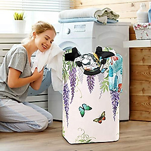OTVEE Tropical Purple Flowers Butterfly Kids Laundry Basket Folding Laundry Hamper Organizer for Clothes Toy Book Storage