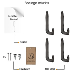 Rustic State Puntal Wall Mount Cast Iron Hooks Coat Towel Bag Hat Hanger Multiuse Entryway Railroad Spike Rack Black Set of 4