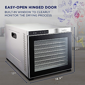 Ivation 6 Tray Commercial Food Dehydrator Machine |600w, Easy Setup, Digital Adjustable Timer and Temperature Control | Dryer for Jerky, Herb, Meat, Beef, Fruit and To Dry Vegetables | Stainless Steel