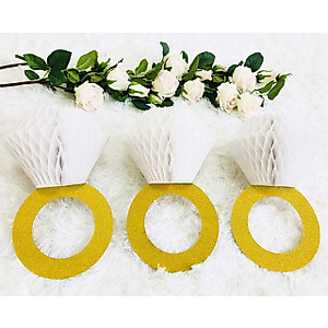 Engagement Party Decorations|Bridal Shower Supplies| Honeycomb Ring Hanging Decorations,Glitter Gold Diamond Ring（(3pcs),Engaged Banner Gold Glittery Letters and Diamond Ring for Party Decorations