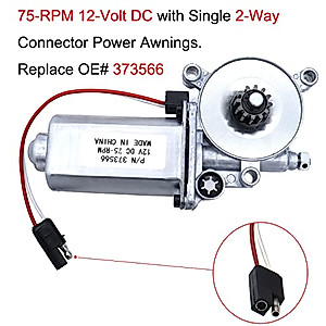 373566 RV Power Awning Replacement Universal Motor 75-RPM 12-Volt DC with Single 2-Way Connector Power Awnings Compatible with Solera Power Awnings Motor
