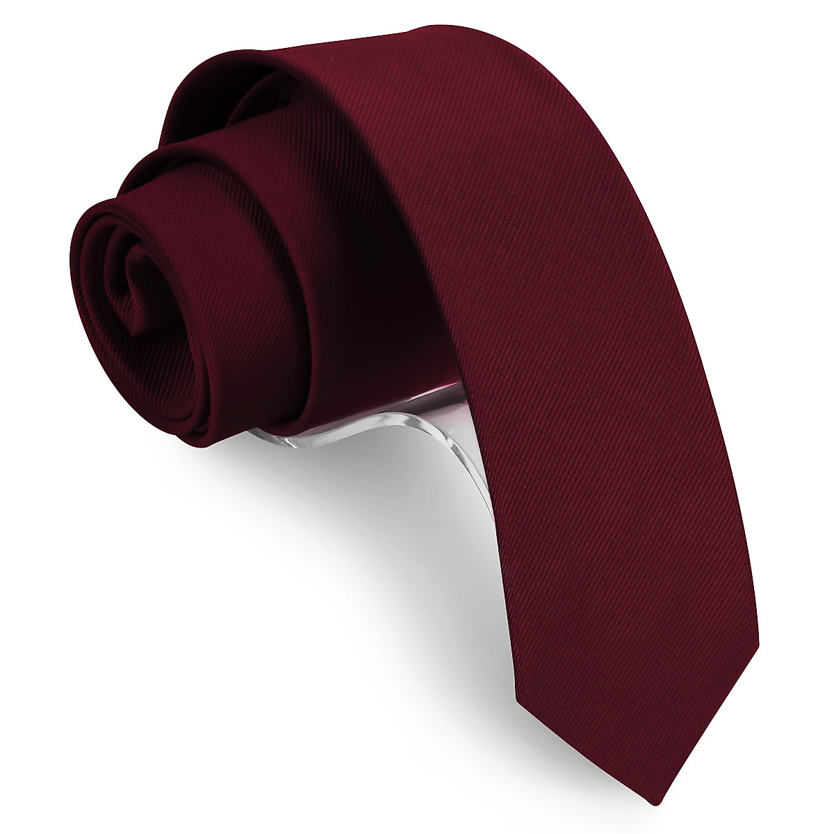 GUSLESON 6cm Burgundy Slim Necktie for Men Wine Red Solid Skinny Tie (0973-11)