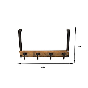 FantasHome 16" Over The Door Hook Rack with 4 Hooks - Black & Brown, Classic Style