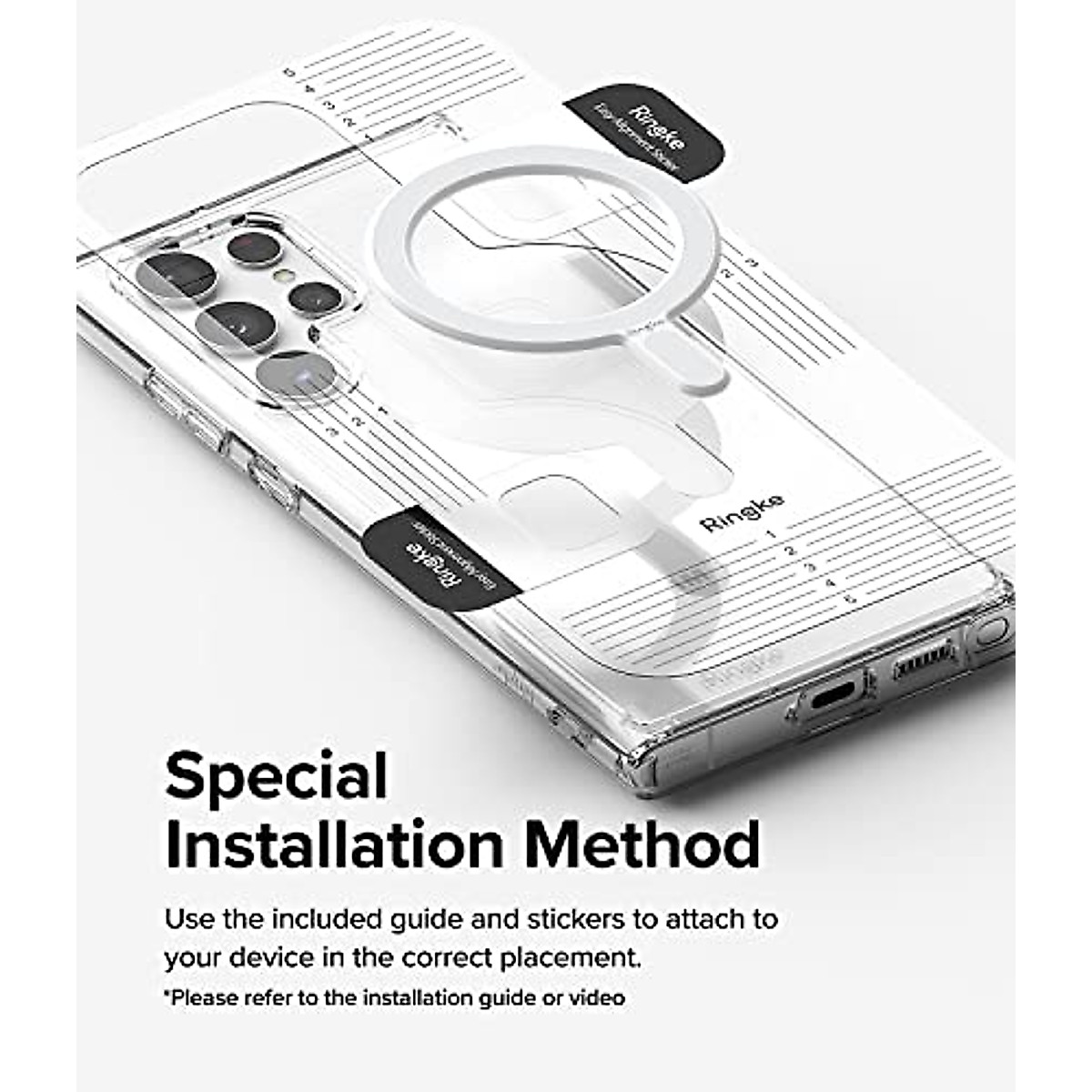 Ringke Magnetic Plate Compatible with MagSafe Accessories, Universal Adhesive Magnet Stickers with Installation Attachment Guide - White