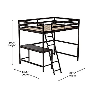 Flash Furniture Riley Loft Bed Frame with Desk - Espresso Wood Slats - Full Size - Protective Guard Rails & Ladder - Kids, Teens and Adults - Space Saving Design
