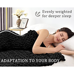 Handmade Chunky Knitted Weighted Blanket Velvet Knit Throw for Sleep,No Filler,Evenly Weighted,Soft Cozy(Black,51"x63"-13.5lbs)