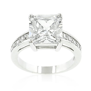 Kate Bissett Raised Pave Engagement Ring Featuring a 10mm Princess Cut Center Stone & 2mm Side Stones Size 10
