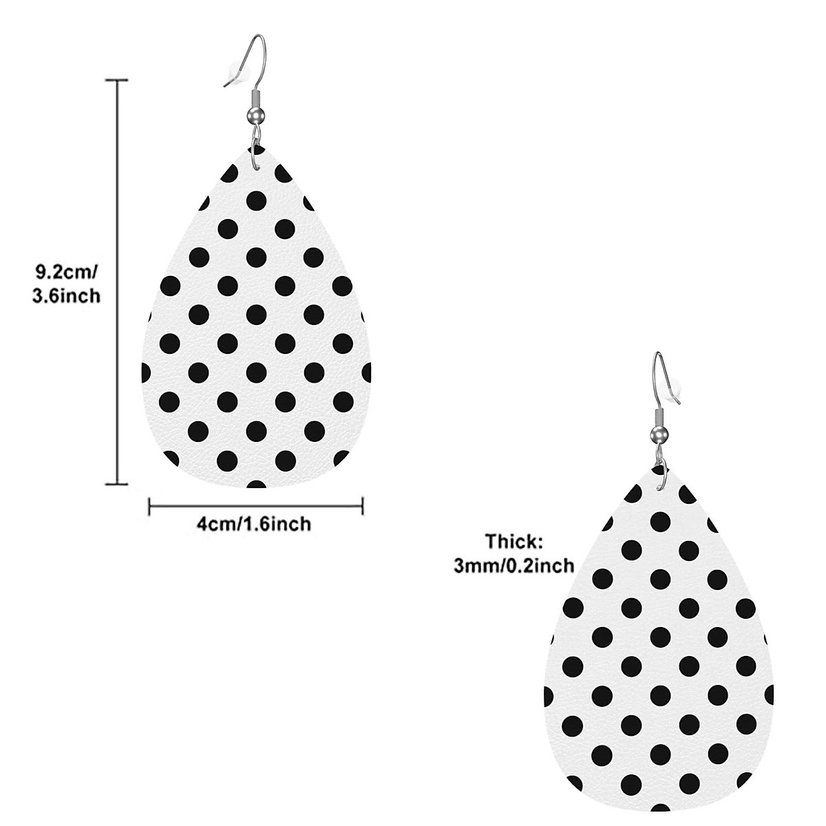 Faux Leather Earrings Black White Polka Dot Teardrop Dangle Earrings For Women
