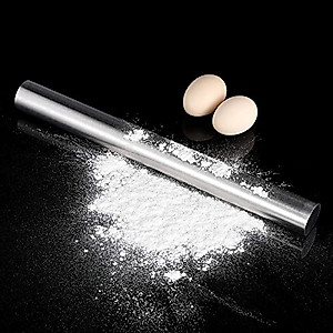 HelferX 15 inch Long Stainless Steel Rolling Pin for Baking - Perfect for Fondant, Dumpling, Ravioli, and Pizza Dough