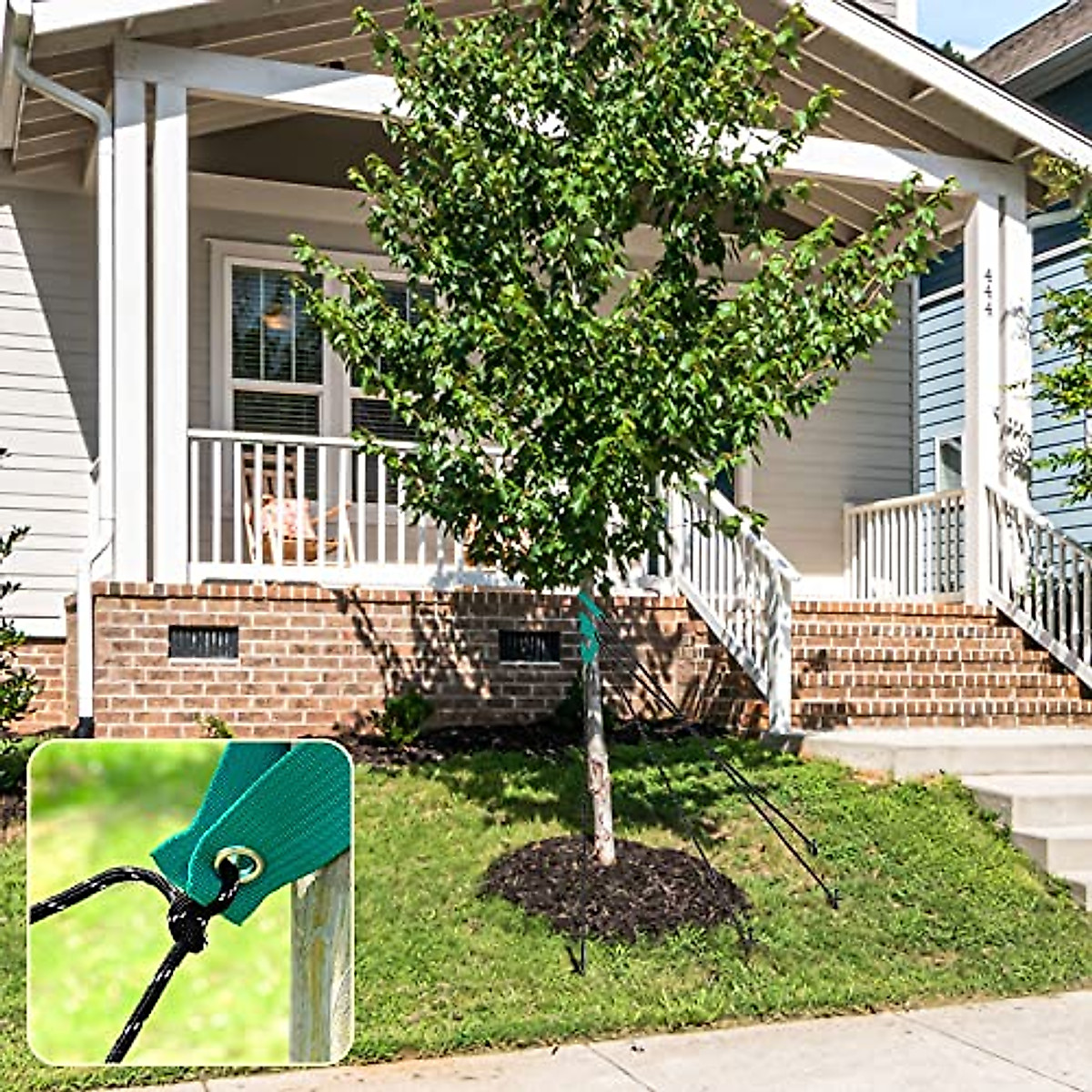 Heavy Duty Steel Tree Stake Kits with Tree Straps and 50ft Reflective Rope Tree Support Anchoring Kit，Tree Supports for Leaning Tree