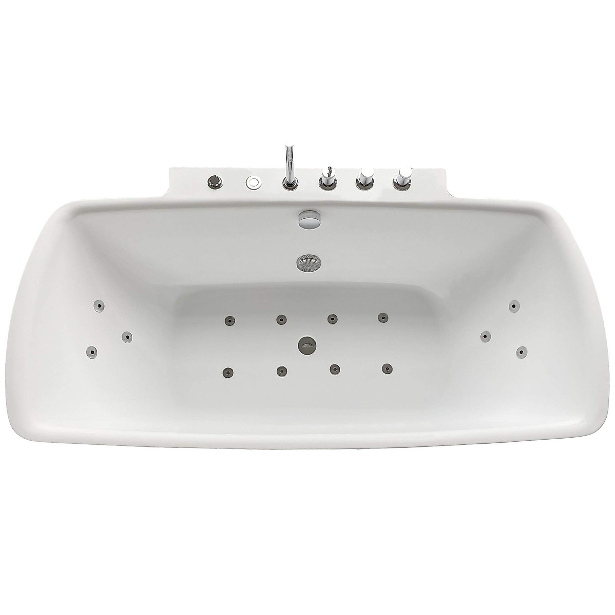 DKB Evian Jetted Whirlpool Tub in White, Deep Soaking Comfort, Hydro- Massage System 14 Whirlpool Jets & Adjustable Air Bubble Infusion, Center Drain, Handheld Shower