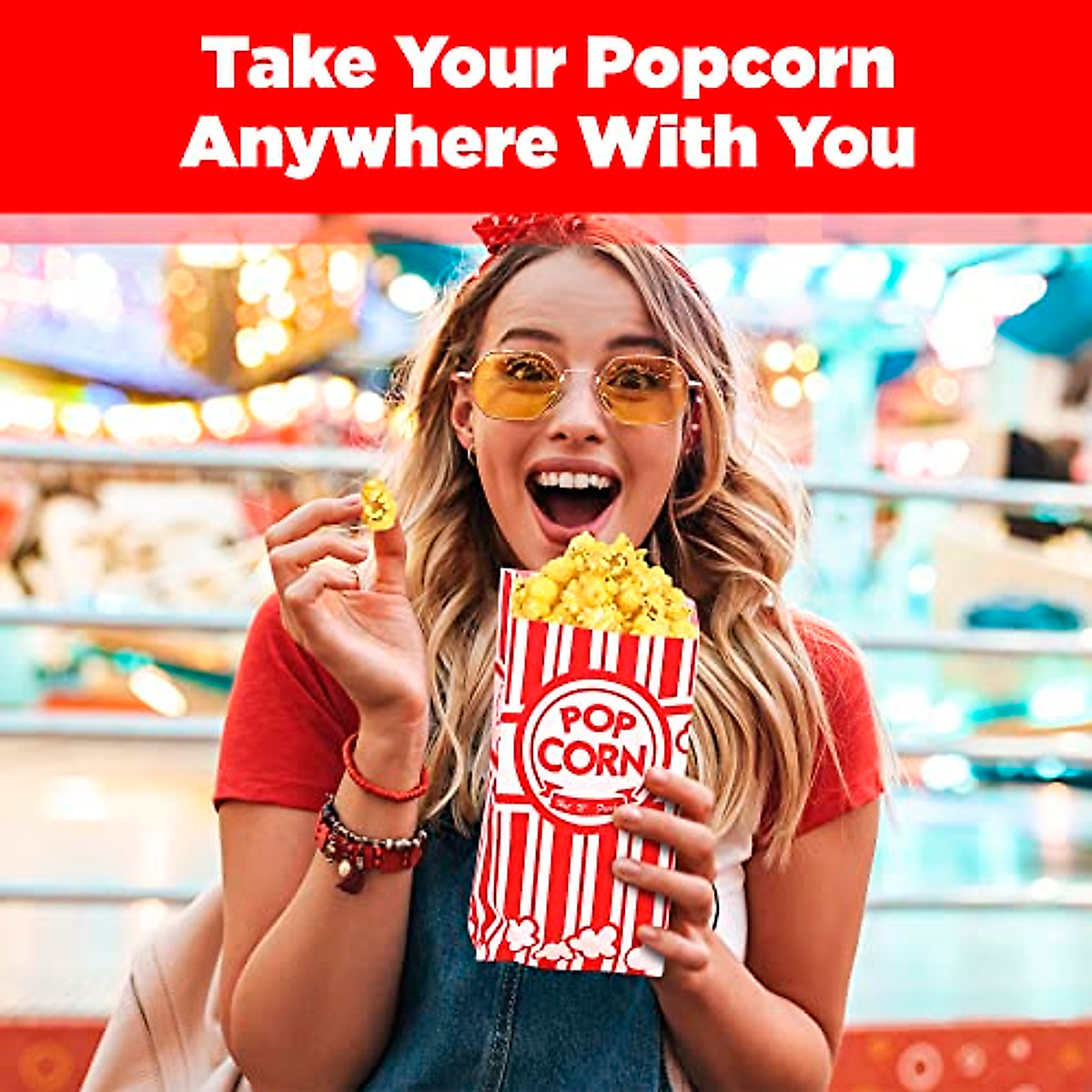 400 Popcorn Bags 1 Once - Perfect Size for Theater, Movies, Birthday Parties Celebration - Great Carnival Light Snacking Bags - Popcorn Bags for Party - Sturdy Paper Bags. (400)