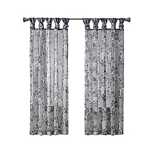 Madison Park Simone Floral Design Sheer Single Window Curtain Voile Privacy Drape for Bedroom, Livingroom, 50" x 84", Grey (MP40-6614)