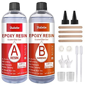 Epoxy Resin, Upgrade Formula 32OZ 2X UV Resistant Resin, Epoxy Casting and Coating Resin Kit with Sticks, Self Leveling Easy Mix for Art, Crafts, Jewelry Making, River Tables of Art Resin
