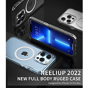 Neeliup Privacy Case for iPhone 13 Pro Max[100% Screen Sensitivity][with Anti Peep Screen Protector][Full Body Protection] Magnetic Case for iPhone 13 Pro Max Sierra Blue